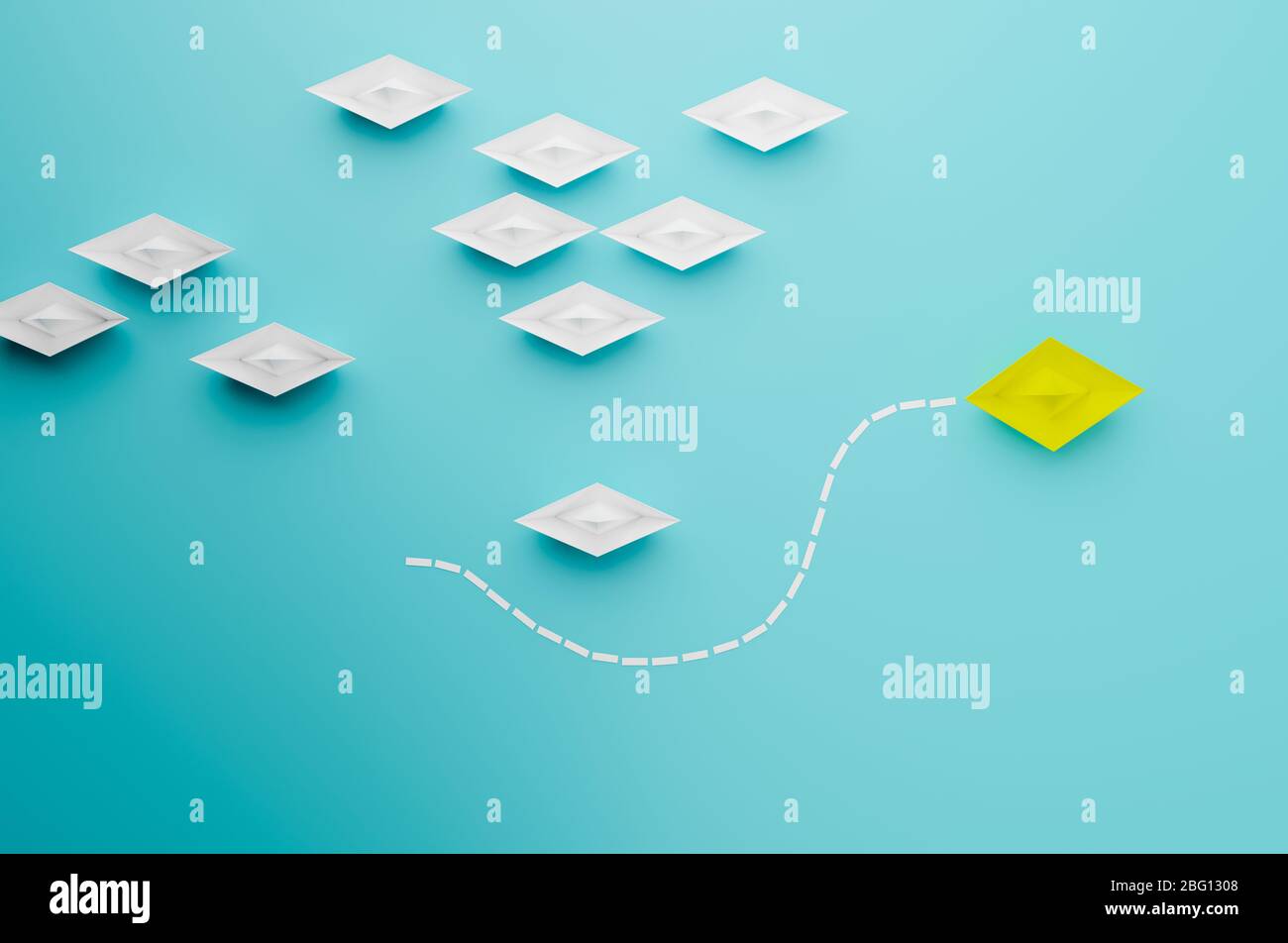 leader ship concept, top view yellow boat win and success, business ...