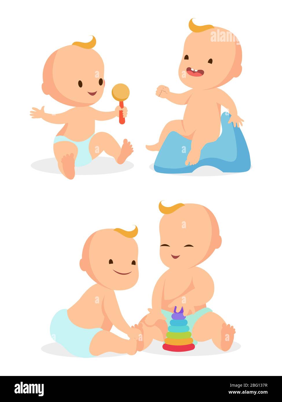 Infant babies boy and girl communication isolated on white background ...
