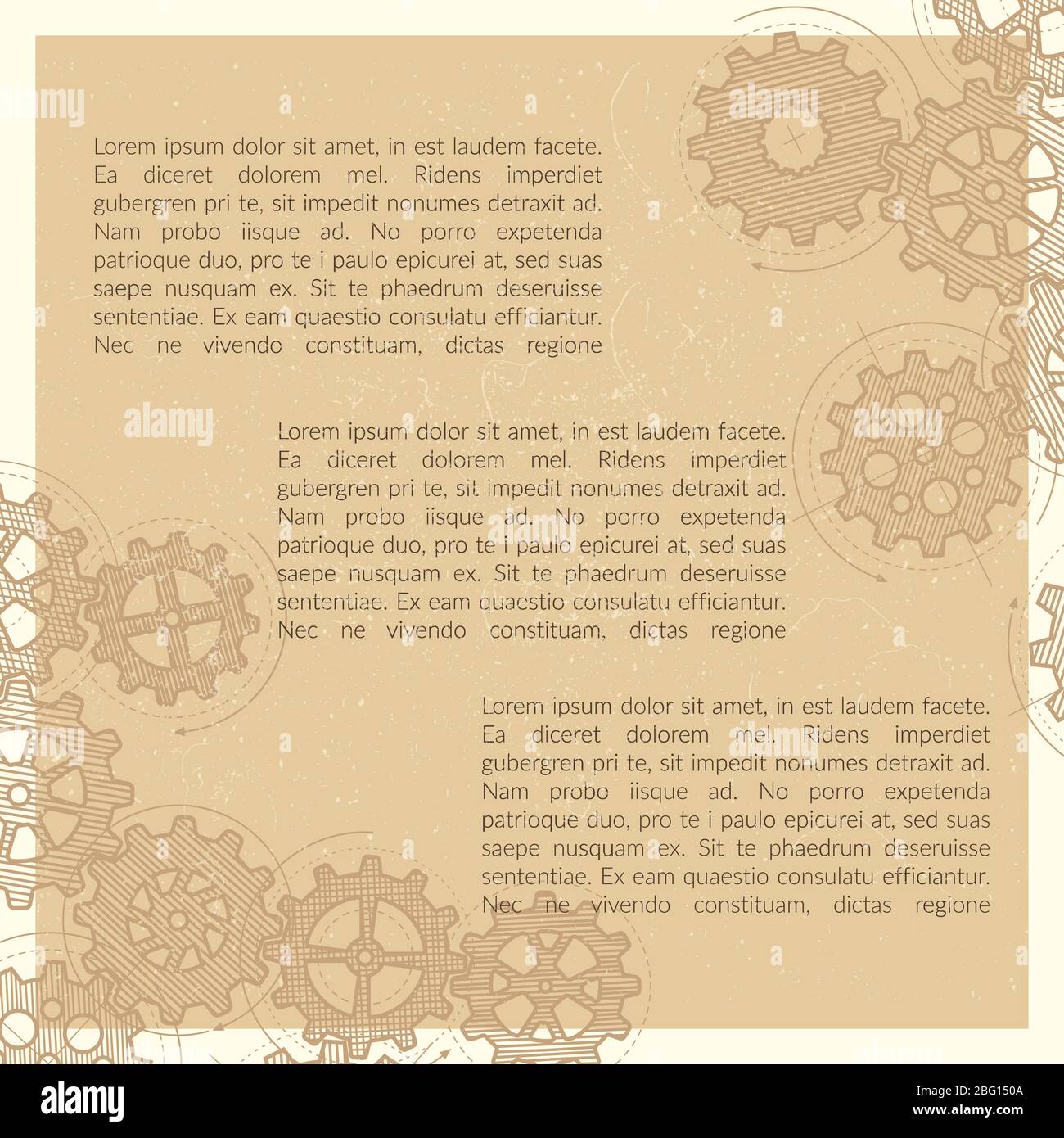 Vintage hand drawn gears poster background with grunge effect. Vector ...