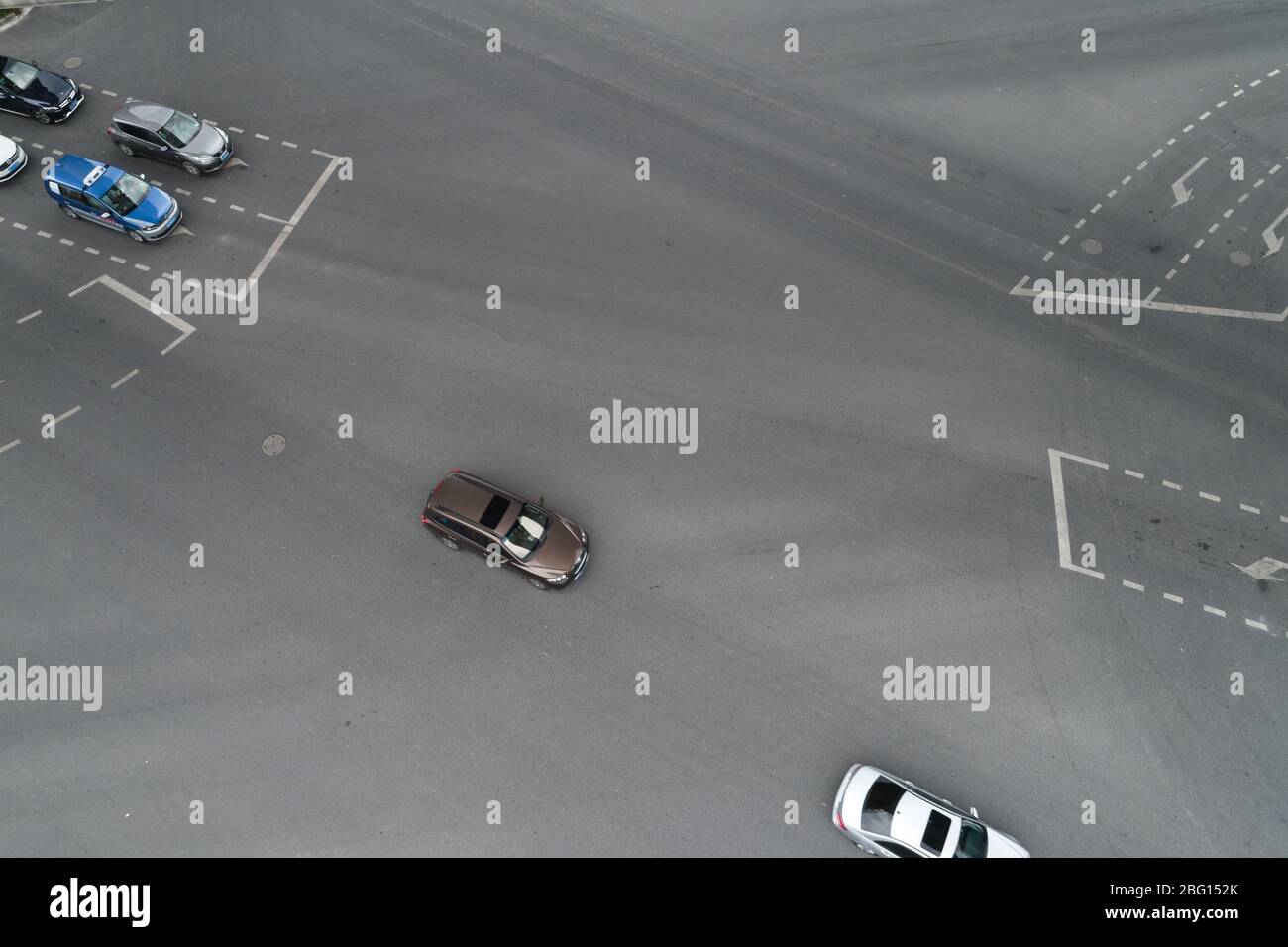 Aerial view on busy traffic intersection Stock Photo - Alamy