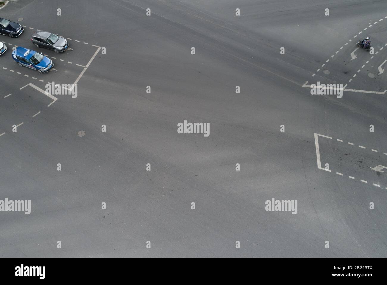 Aerial view on busy traffic intersection Stock Photo - Alamy