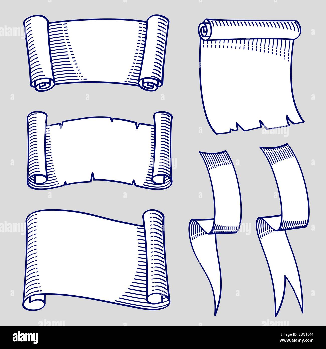 Hand drawn sketch of scrolls and ribbons. Ribbon scroll decoration ...