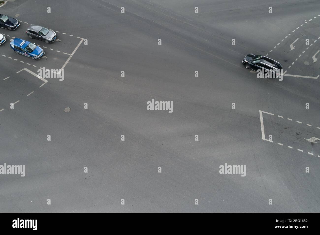 Aerial view on busy traffic intersection Stock Photo - Alamy