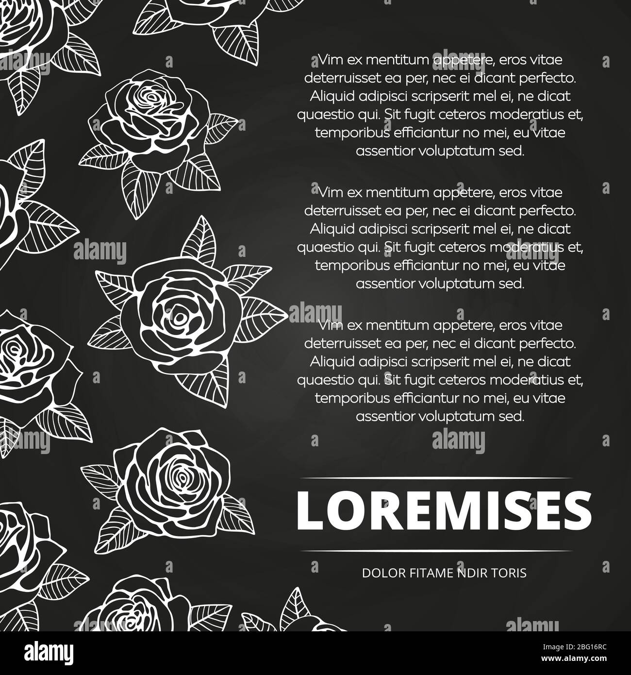 White hand drawn roses chalkboard poster banner design. Vector ...