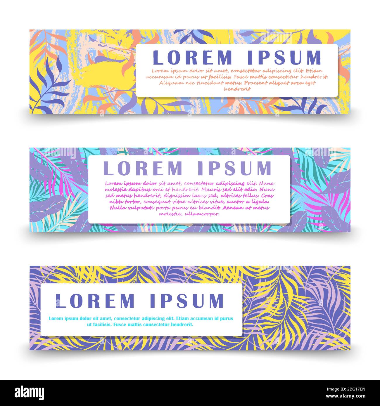Bright abstract horizontal banners template with hawaii floral elements ...