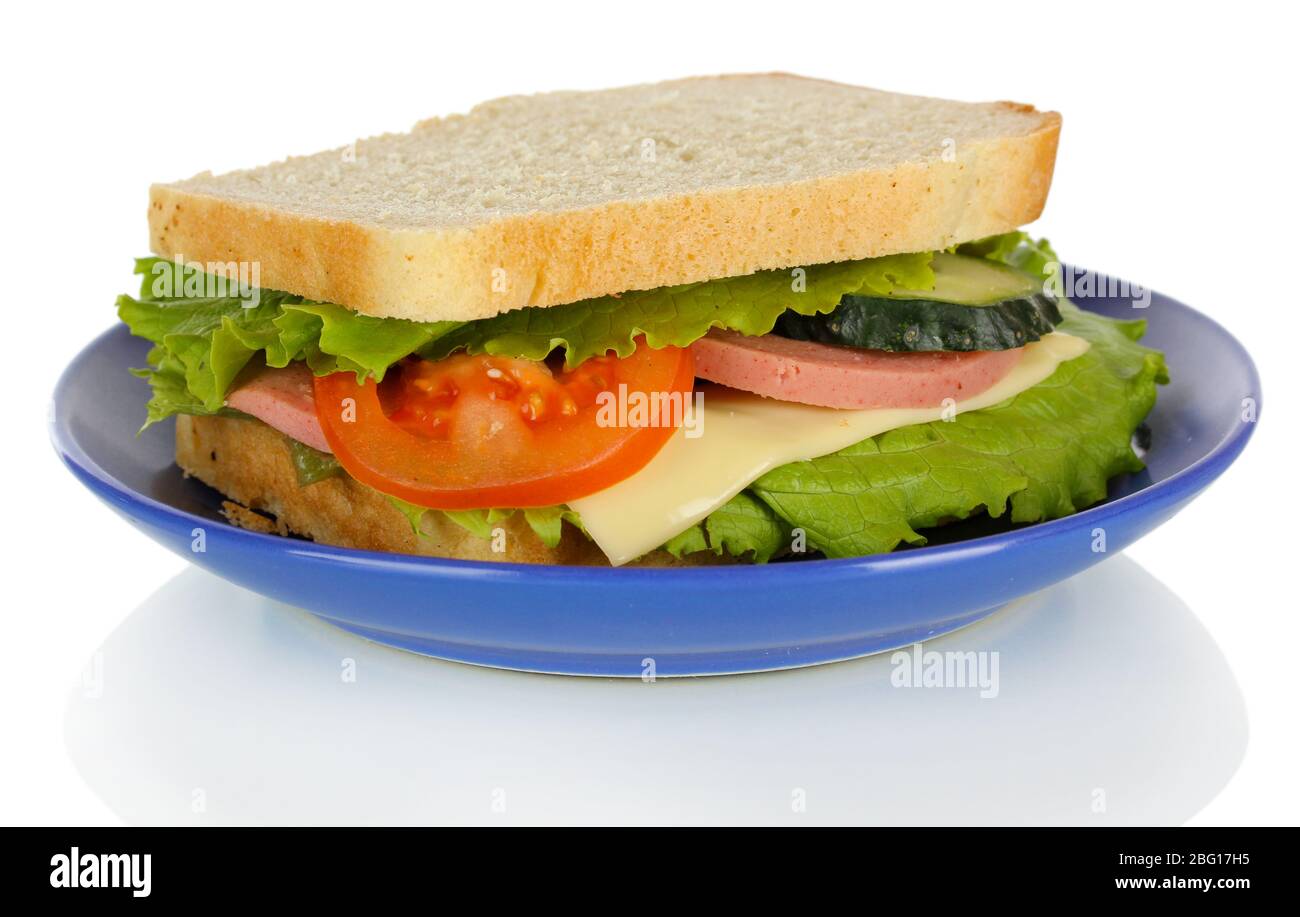Sandwich on plate isolated on white Stock Photo - Alamy