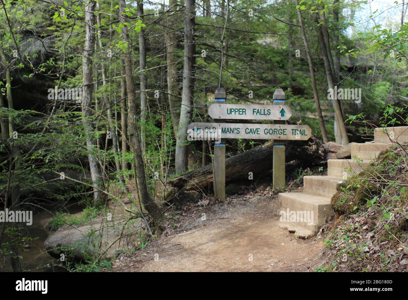 Old man cave walk trail and water fall in Ohio State,nature green ...