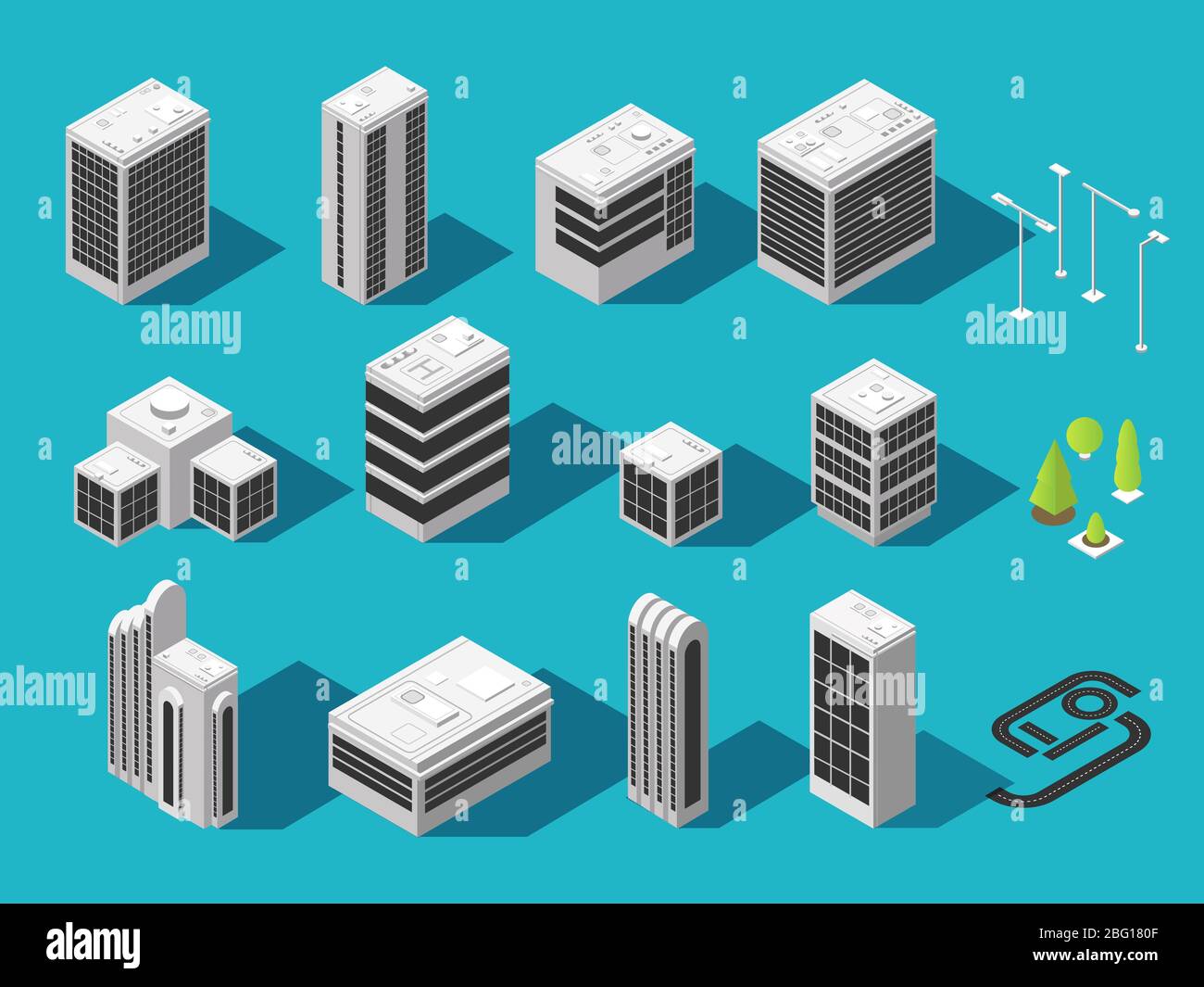 Isometric building for 3d city map vector set. Isometric city house and ...
