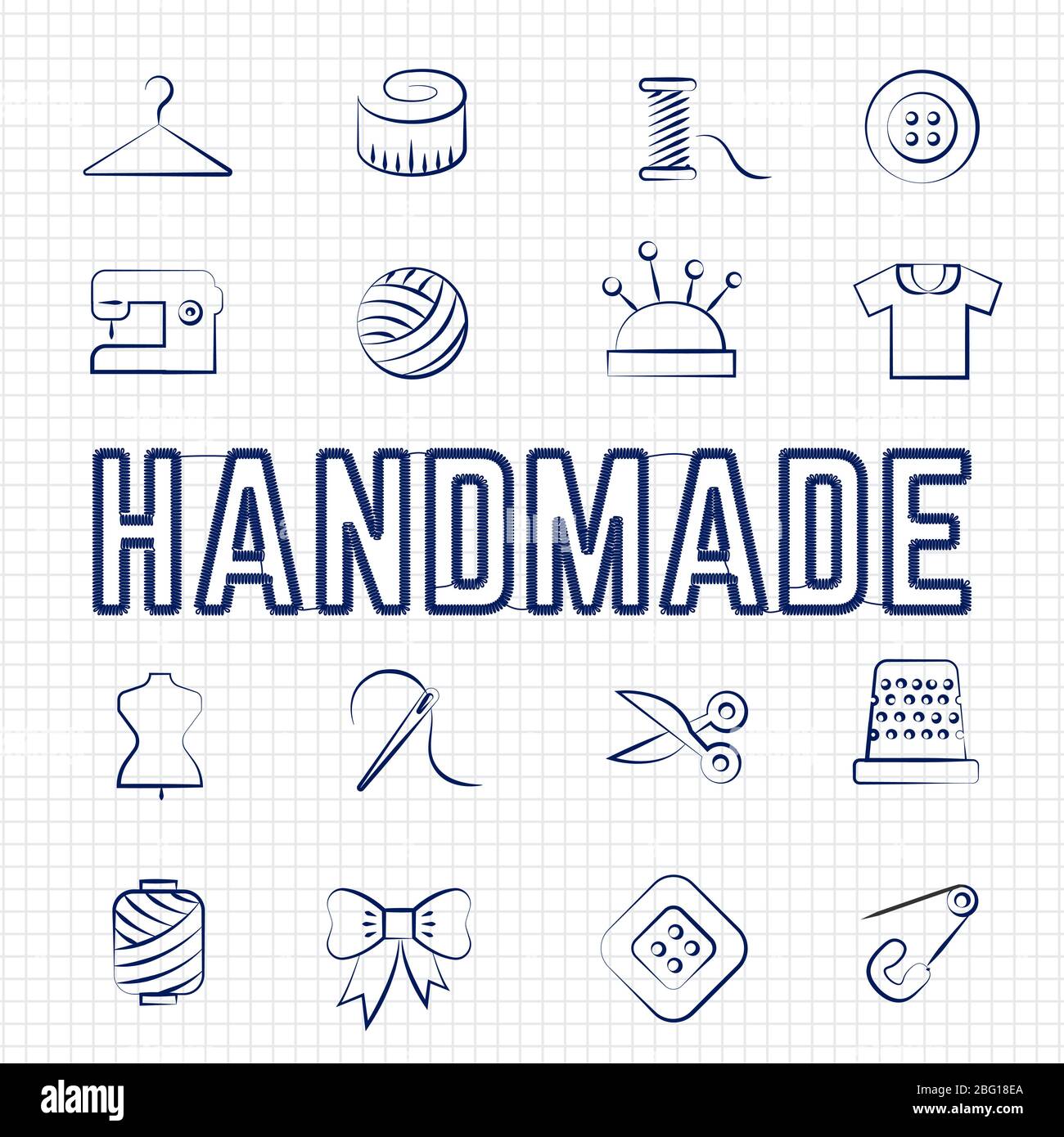 Handmade hobby linear icons set on notebook background. Vector ...