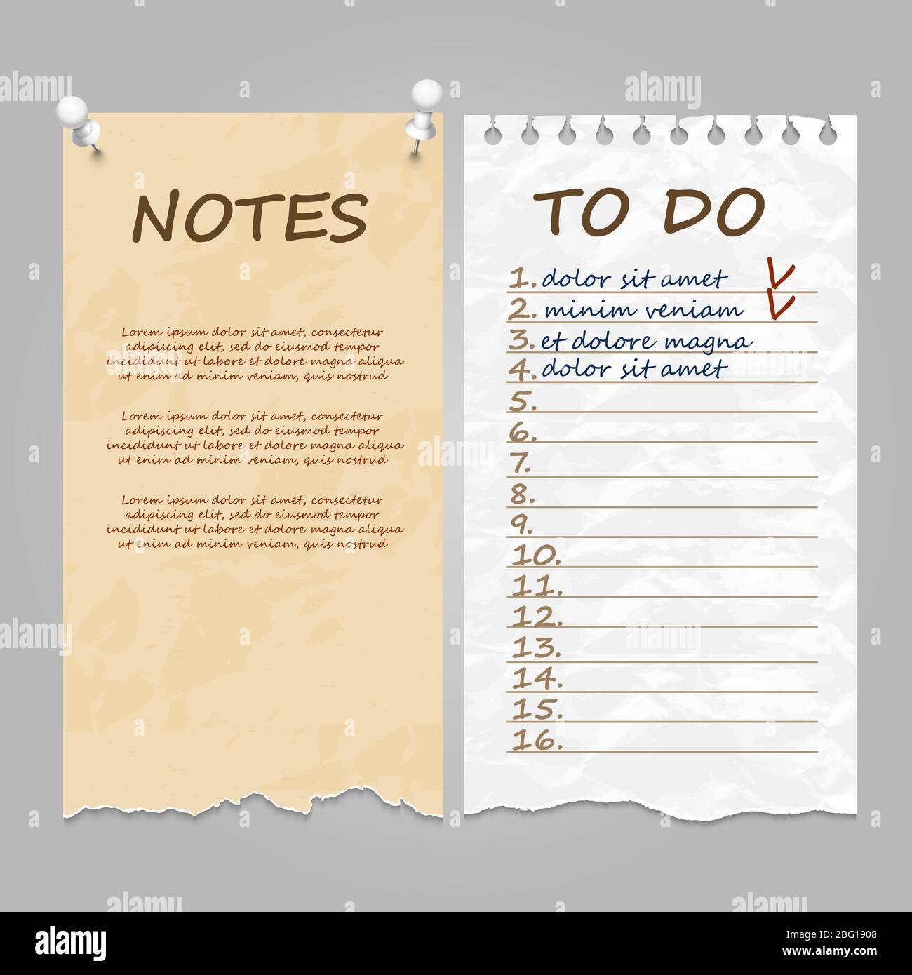 Vintage style ripped pages for notes, memo and to do list. Vector ...