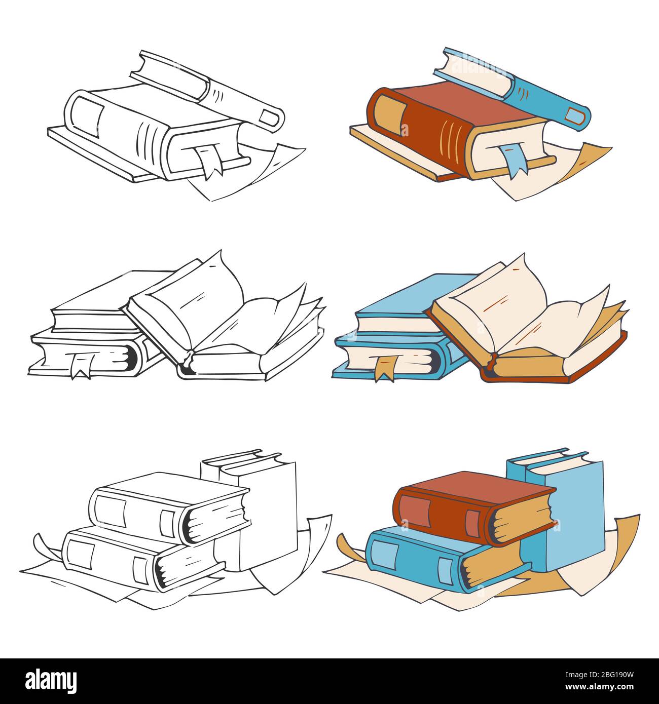 Doodle, hand drawn sketch books icons and coloring elements with ...