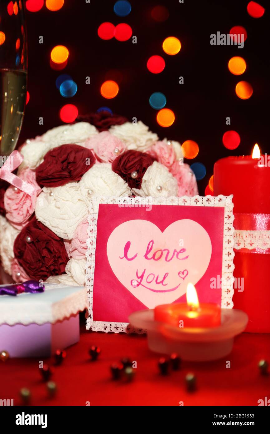 Composition Valentine's Day on lights background Stock Photo - Alamy