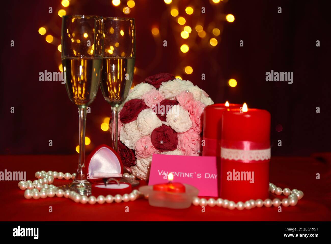 Composition Valentine's Day on lights background Stock Photo - Alamy