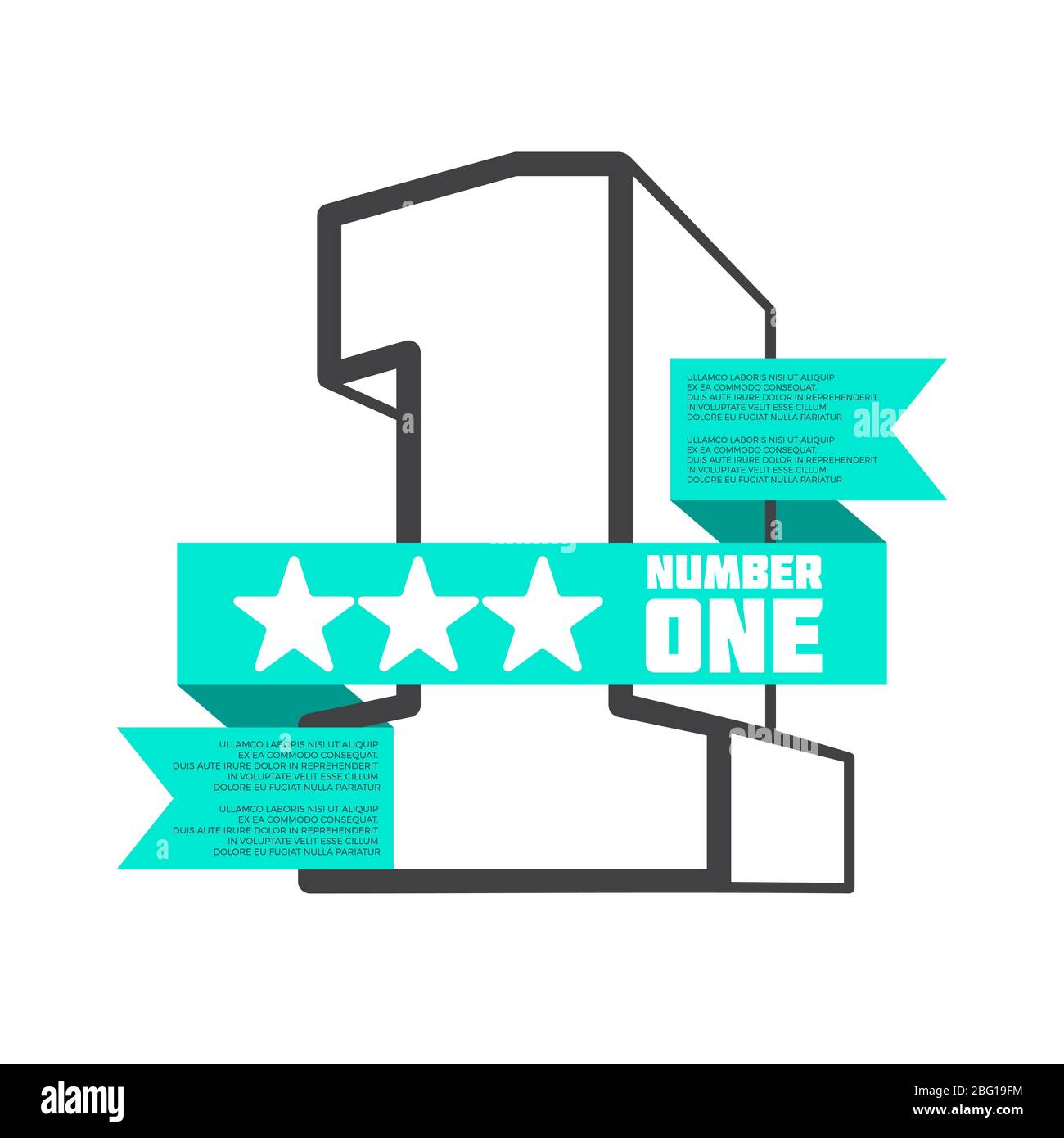 3D number one with ribbon banner or poster design. Vector illustration ...