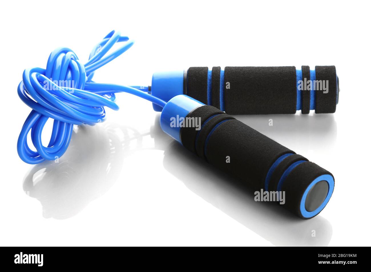 Blue skipping rope, isolated on white Stock Photo - Alamy