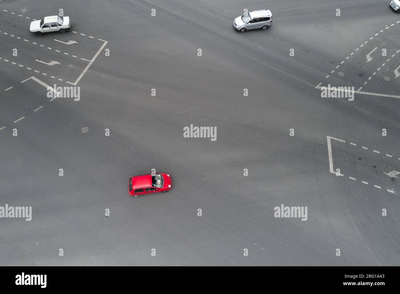 Aerial view on busy traffic intersection Stock Photo - Alamy