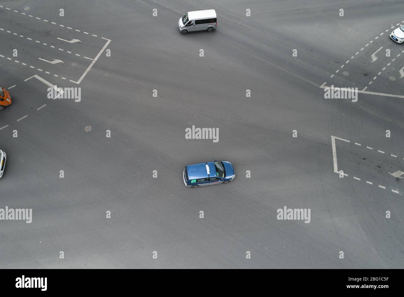 Aerial view on busy traffic intersection Stock Photo - Alamy