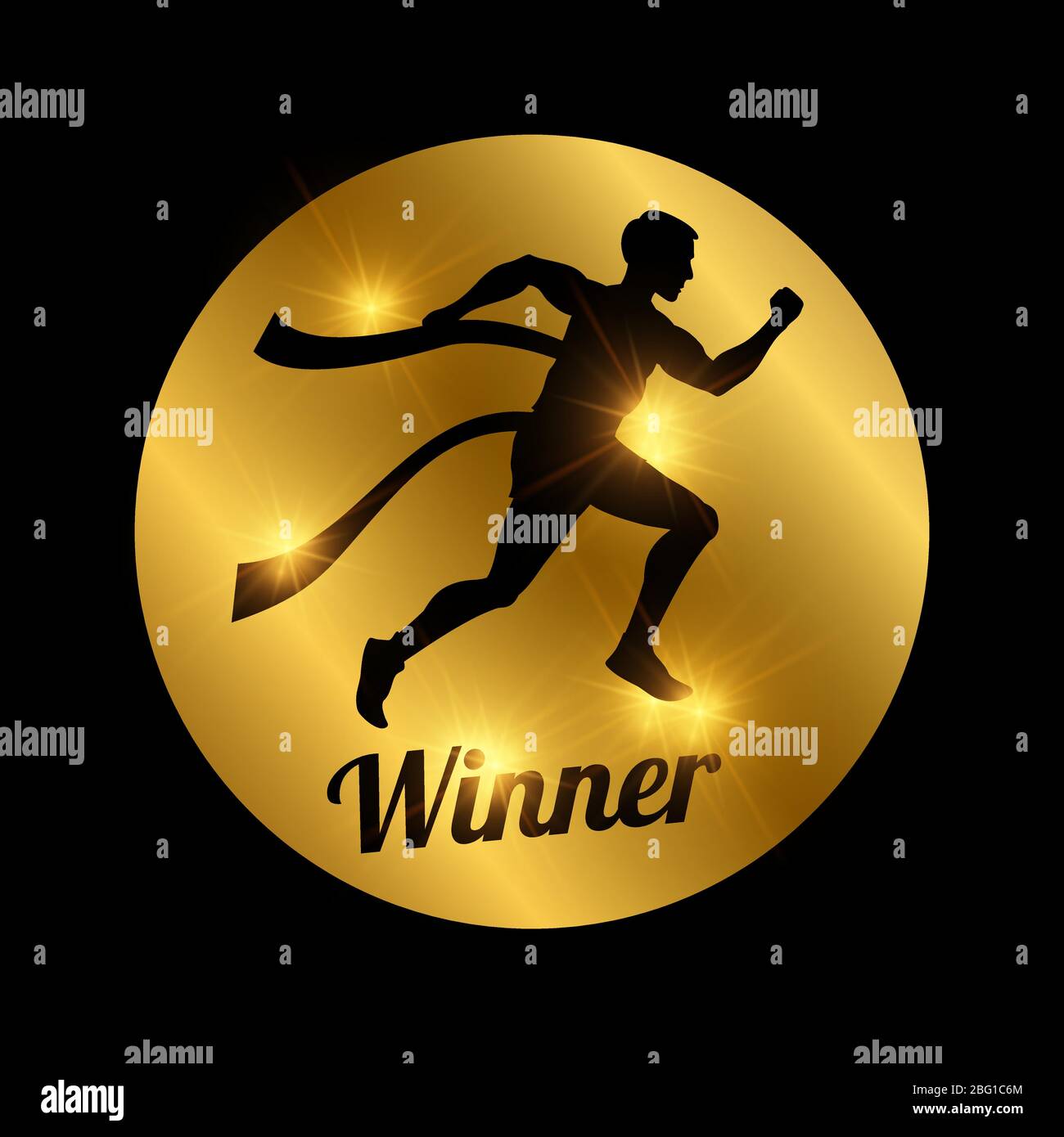 Winner golden icon with black shiny running athlete silhouette. Vector ...