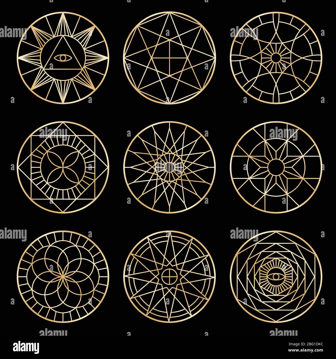 Esoteric geometric pentagrams. Spiritual sacred mystical vector symbols ...