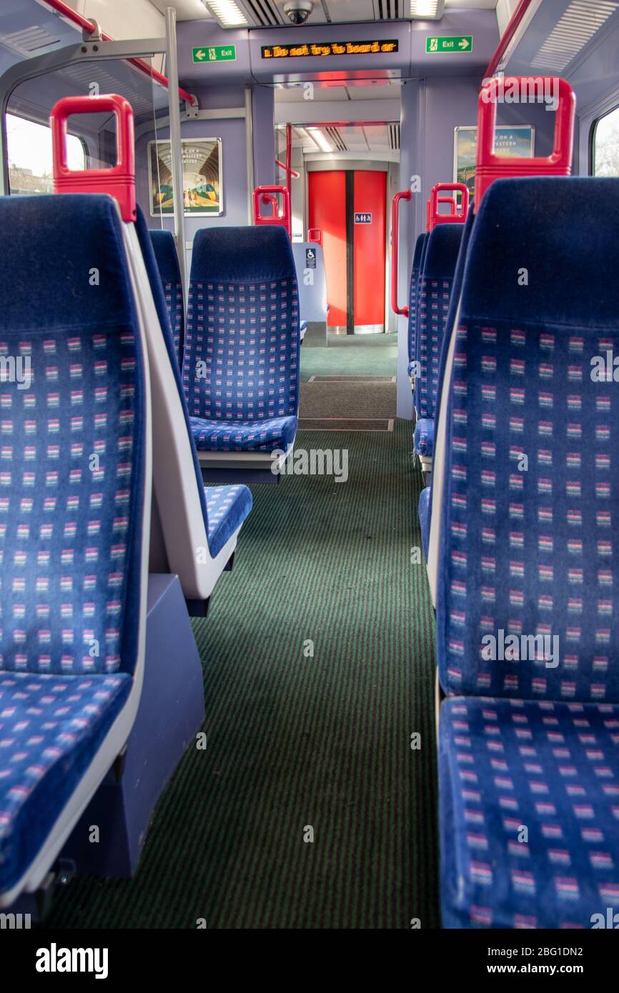 Empty seats on the inside of a British train carriage Stock Photo - Alamy