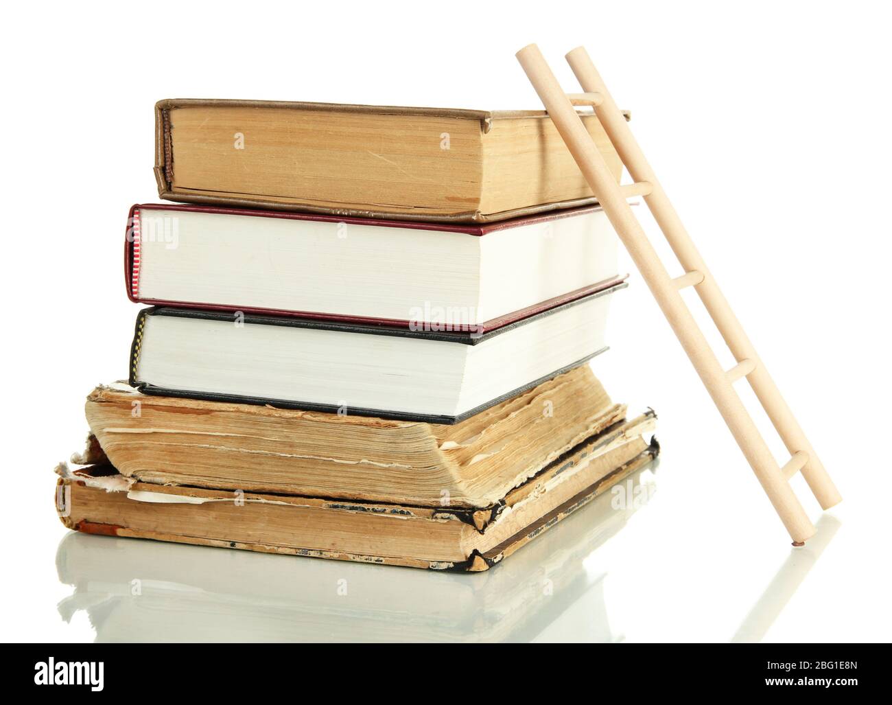 Old books and wooden ladder, isolated on white Stock Photo - Alamy