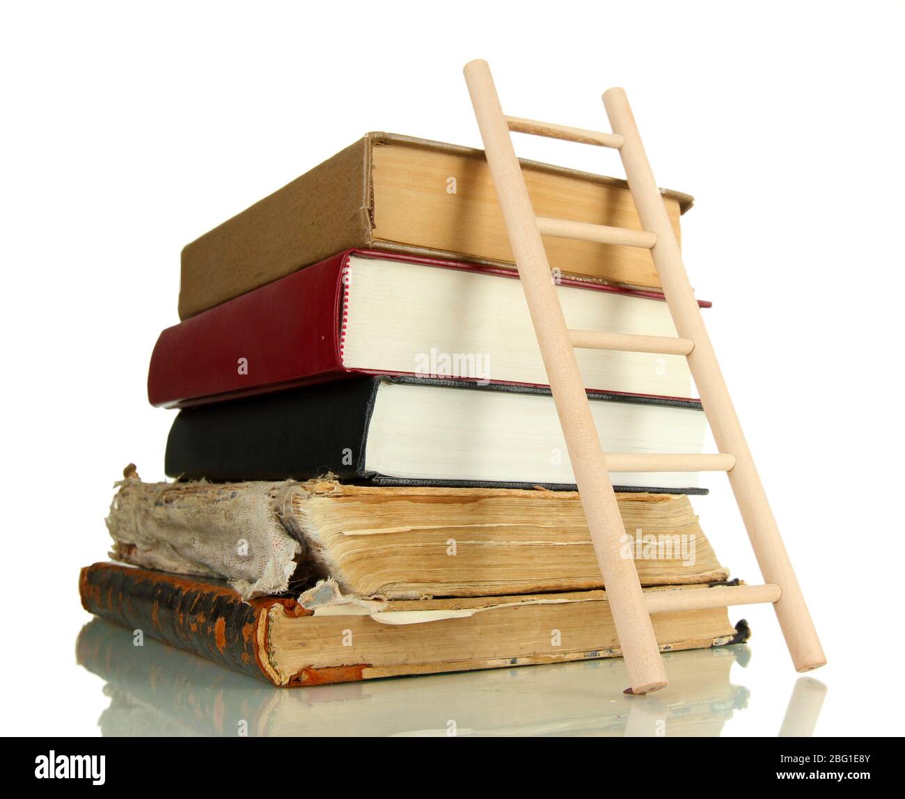 Old books and wooden ladder, isolated on white Stock Photo - Alamy