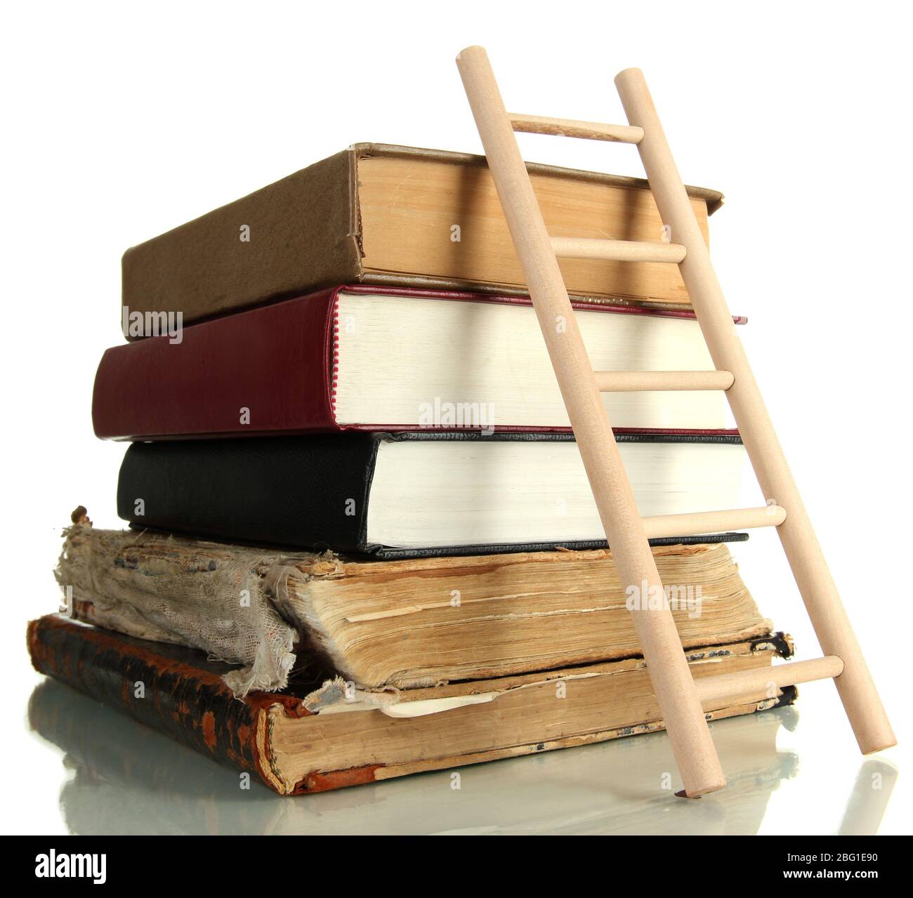 Old books and wooden ladder, isolated on white Stock Photo - Alamy