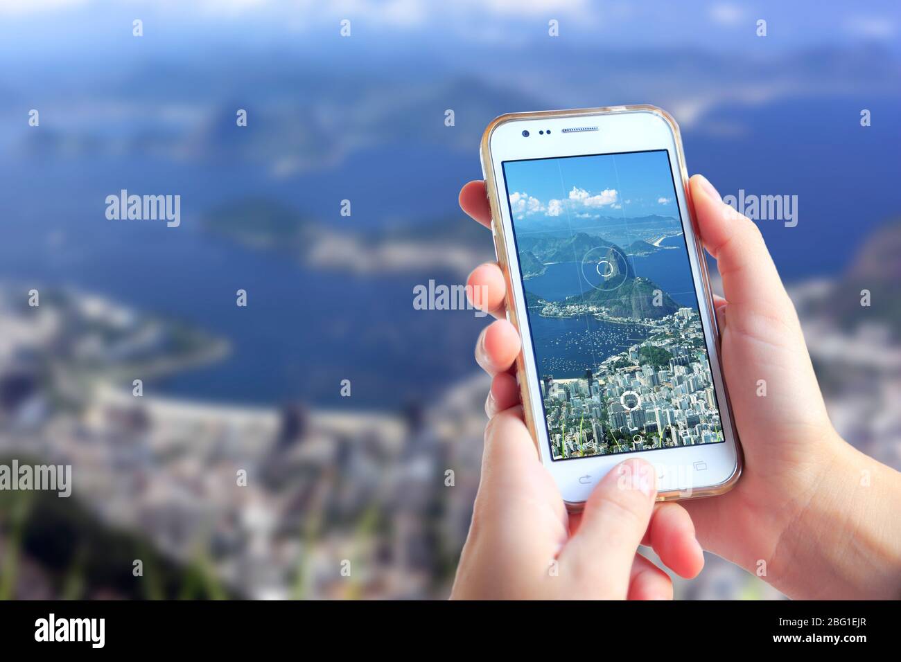Rio de Janeiro, Brazil. Photo camera of a smartphone. View through the ...