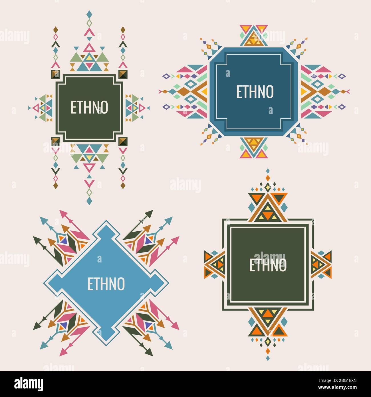 Colorful ethno logo or banners design with authentic ornaments. Vector ...