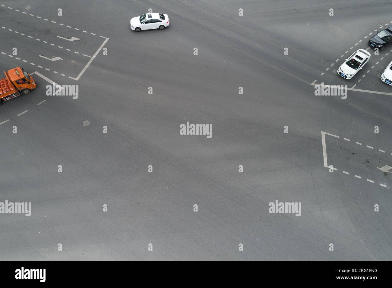 Aerial view on busy traffic intersection Stock Photo - Alamy