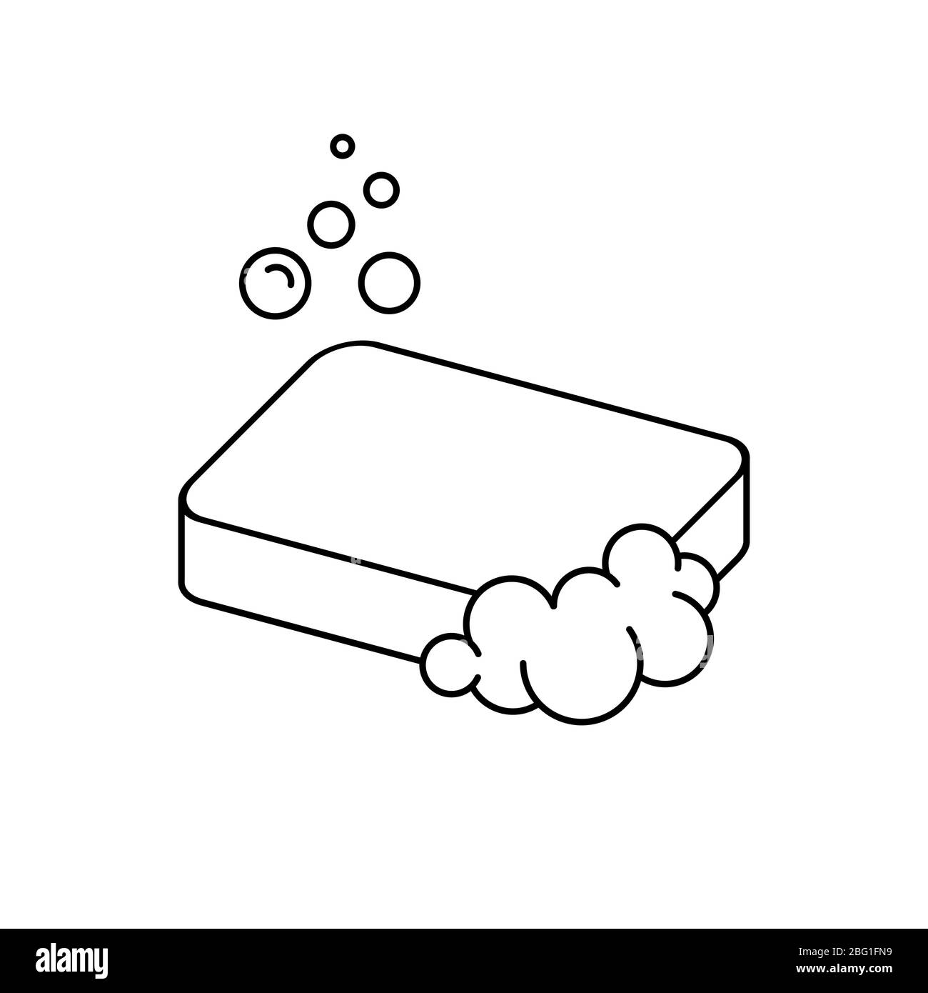 Isometric soap line icon. Soap bar outline with foam and soap bubbles ...