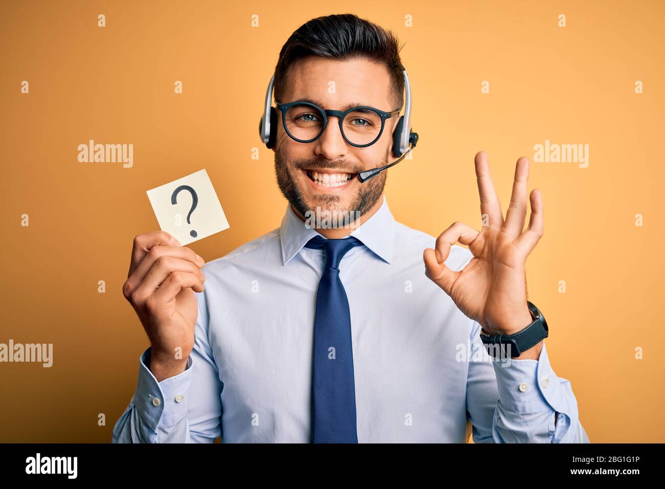 Business operator man with customer service headset from call center ...