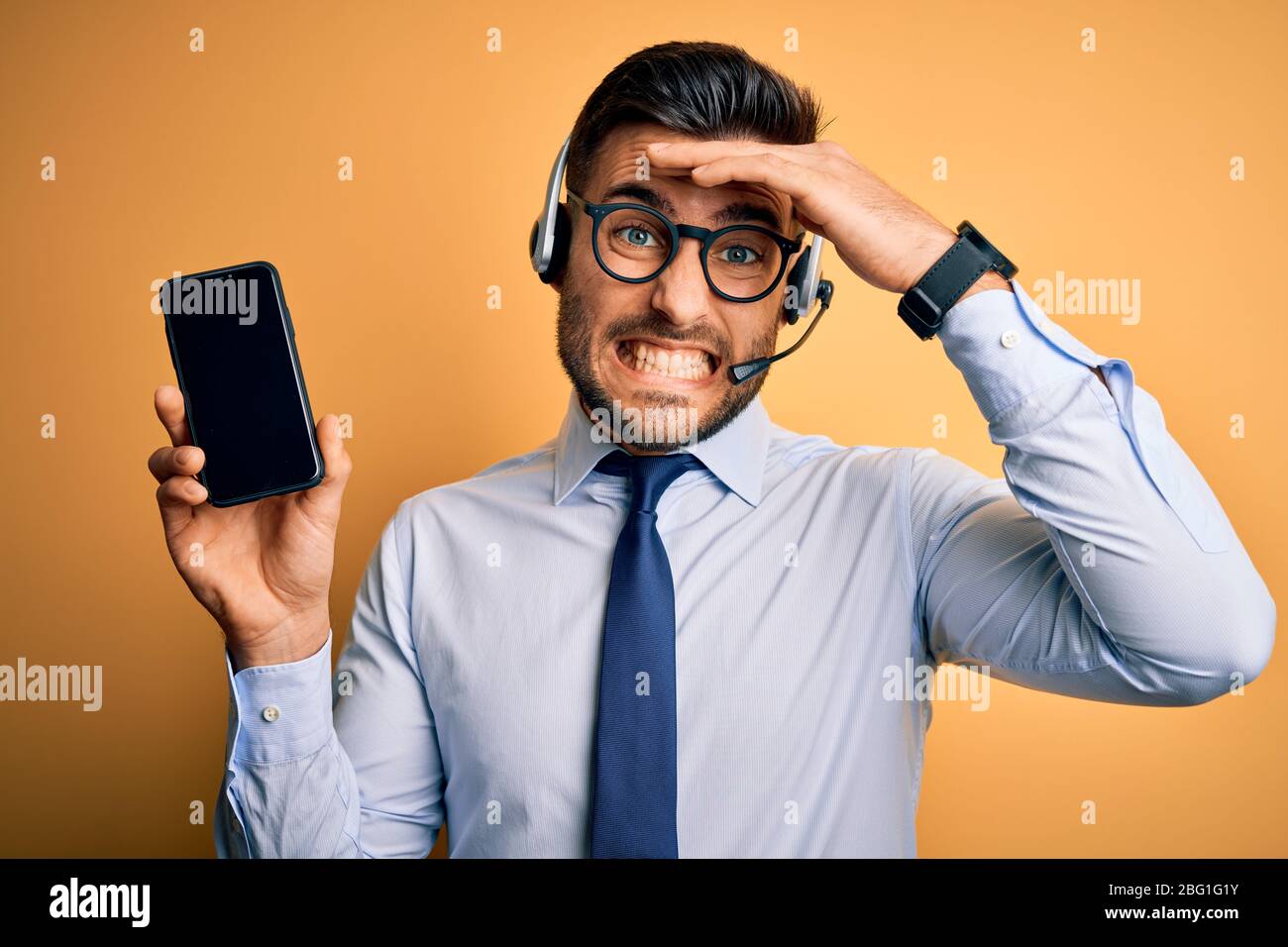 Business operator man with customer service headset from call center ...