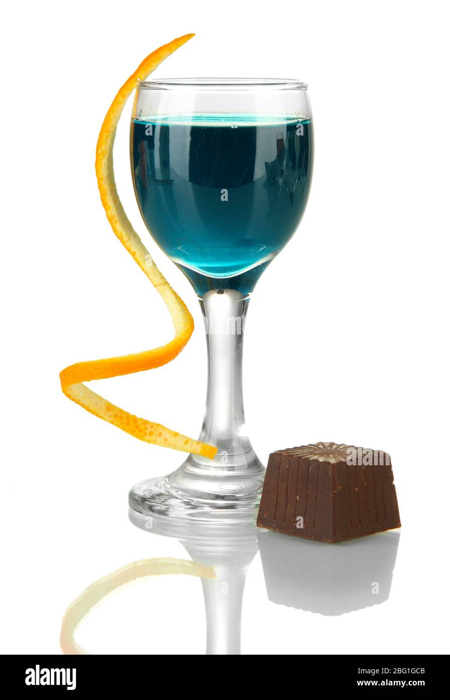 Tasty color liquor, isolated on white Stock Photo - Alamy