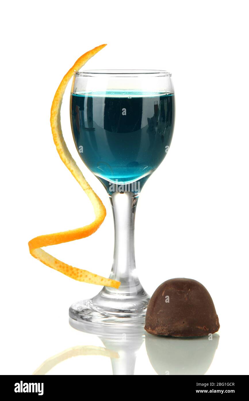 Tasty color liquor, isolated on white Stock Photo - Alamy