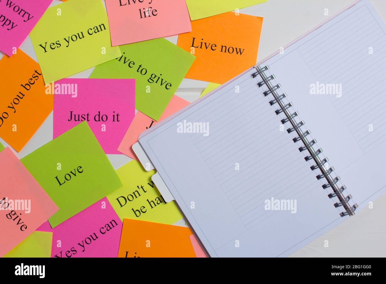 Motivational words on colorful stickers on white background. A vision ...