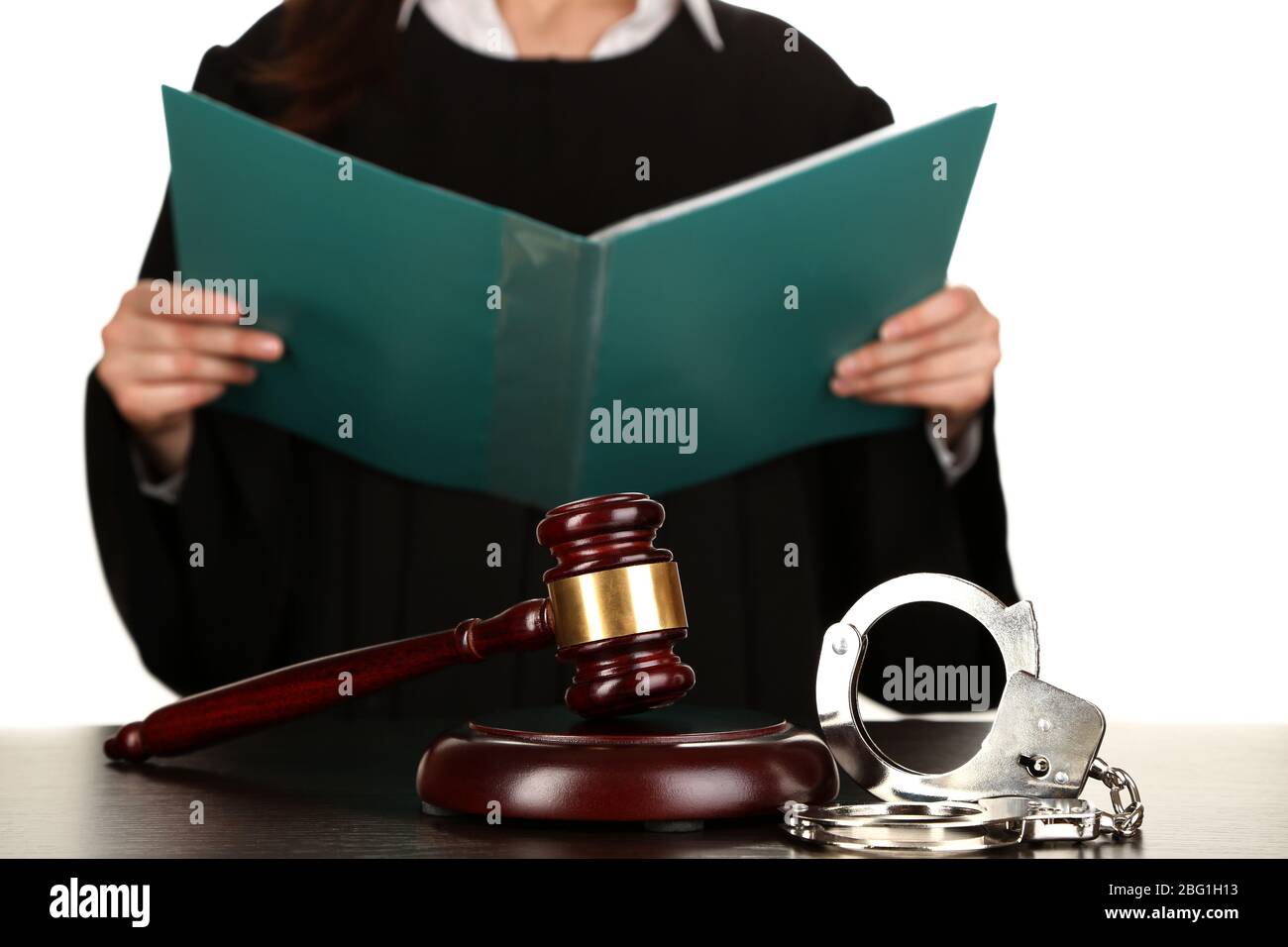 Judge read verdict on white background Stock Photo - Alamy