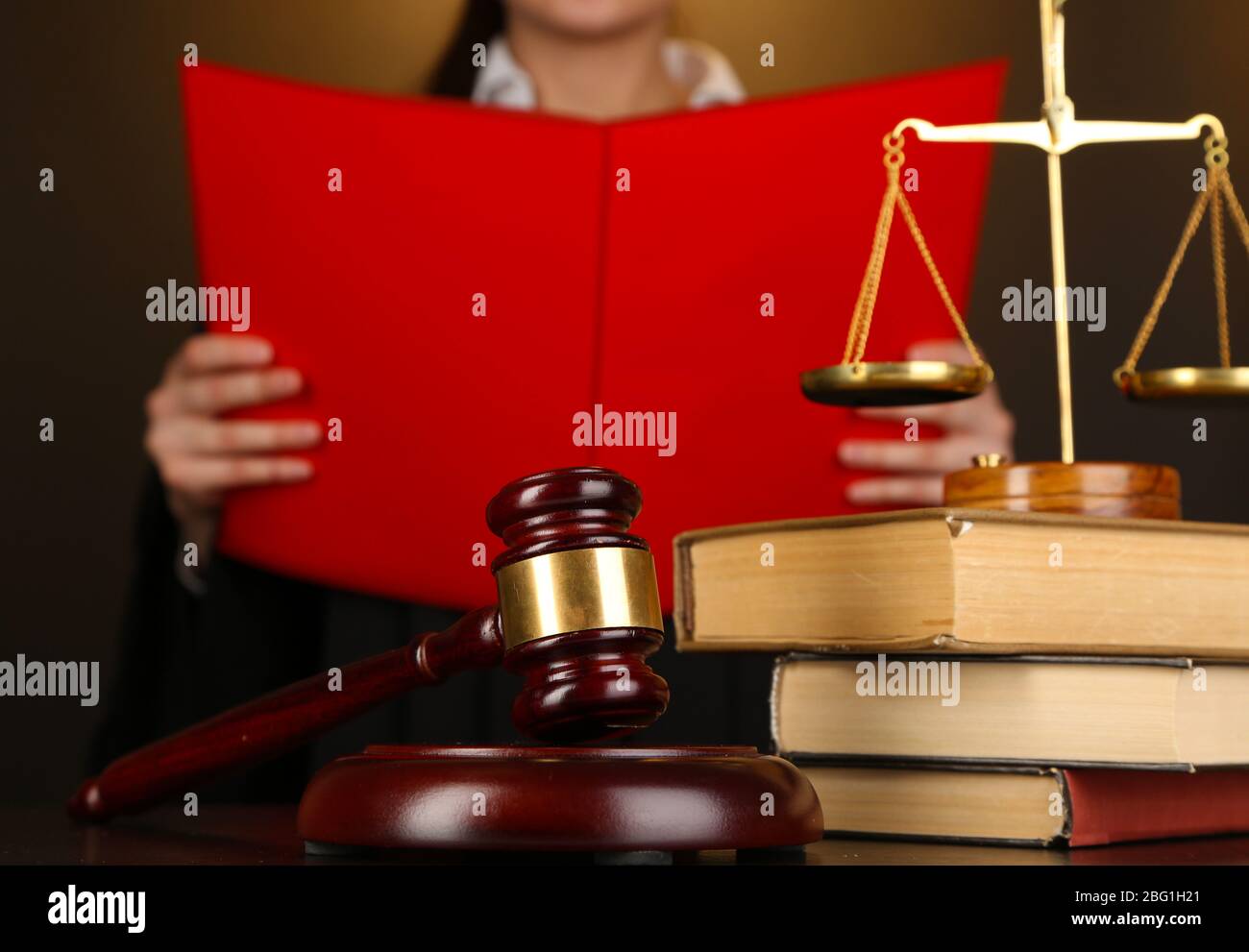 Judge read verdict on brown background Stock Photo - Alamy