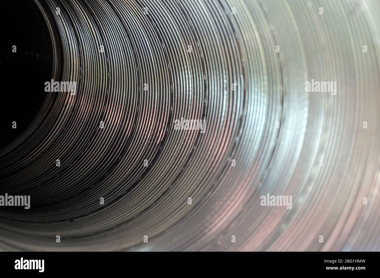 The inside of the ventilation pipe. Aluminum air duct inside view ...