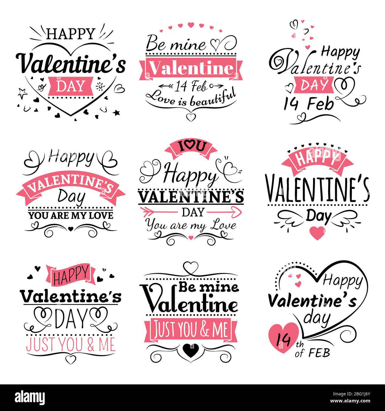 Valentines Day typography, ribbon banners and decoration elements ...