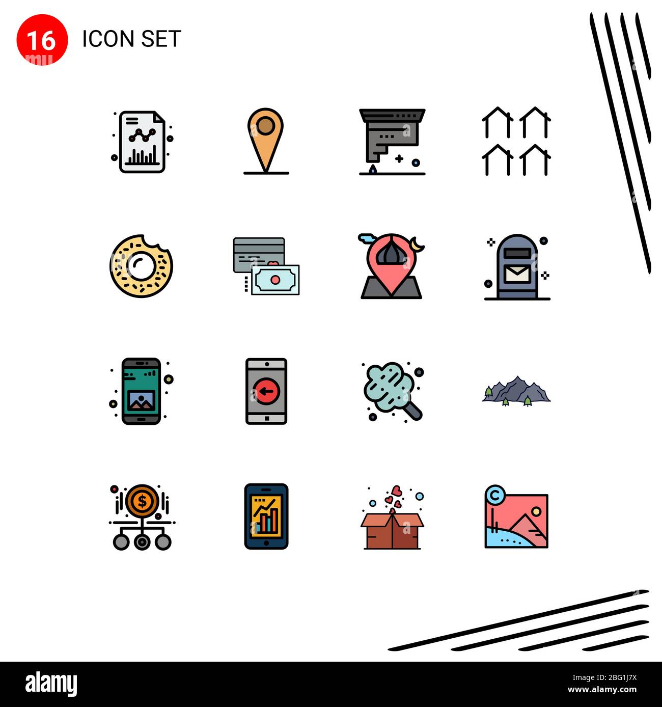16 Thematic Vector Flat Color Filled Lines and Editable Symbols of ...