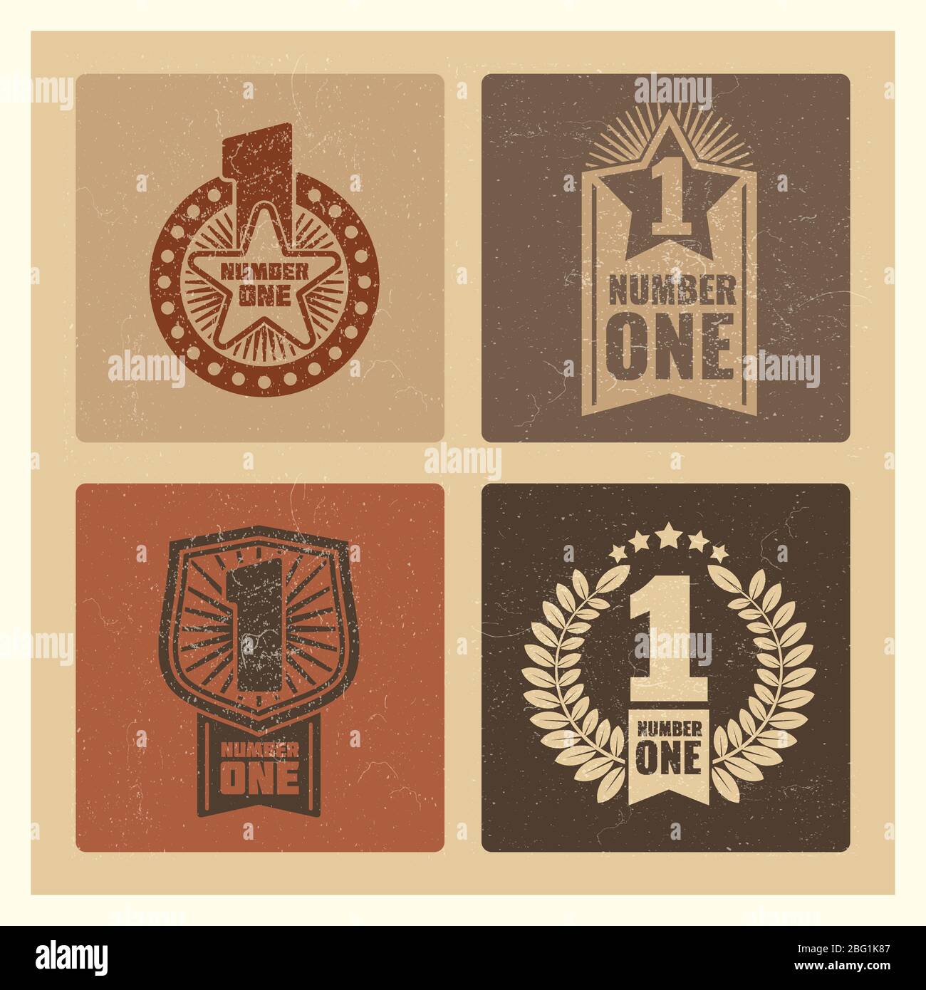 Set of grunge vintage number one banner with labels. Vector vintage ...
