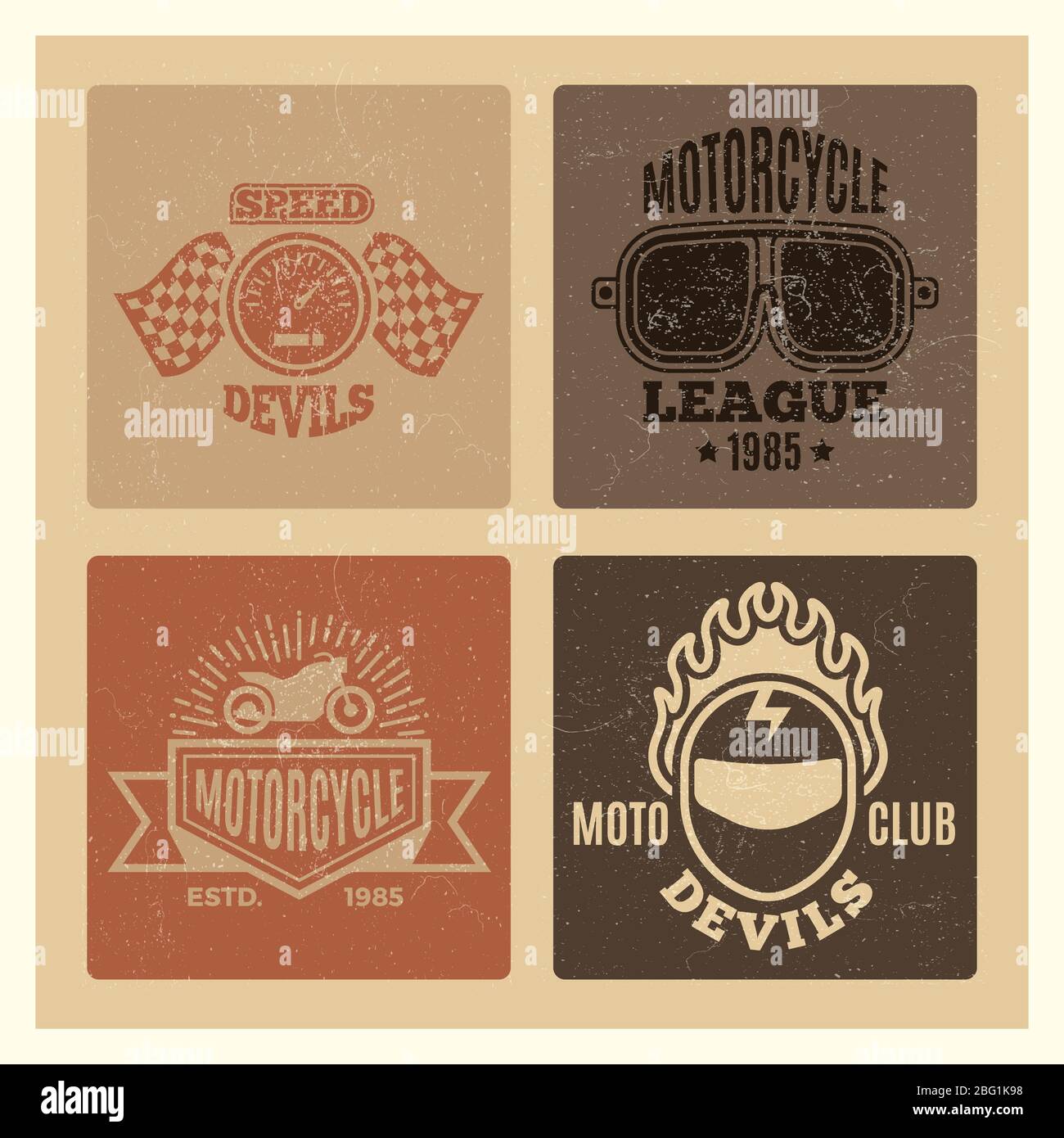 Vintage grunge motor club and motorcycle league labels design. Vector ...