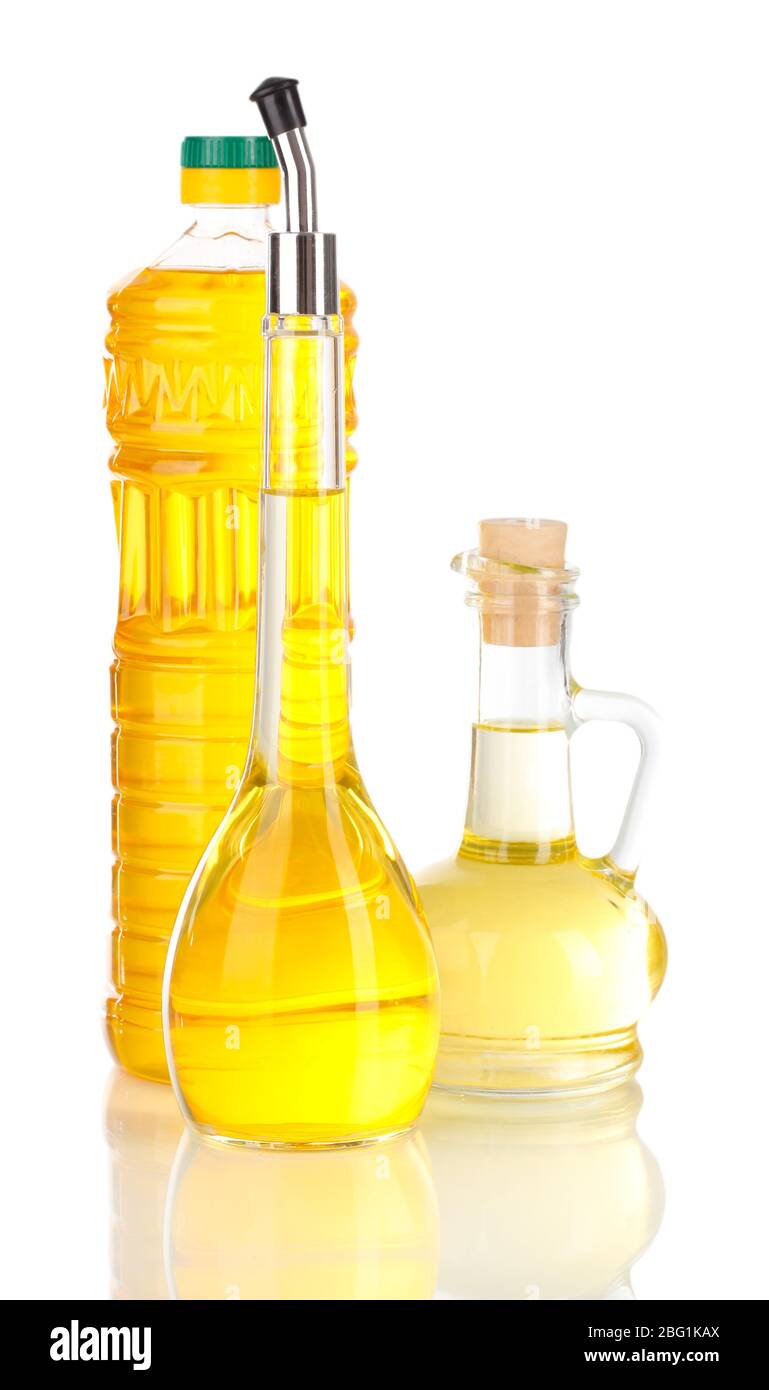 Different types of oil isolated on white Stock Photo - Alamy