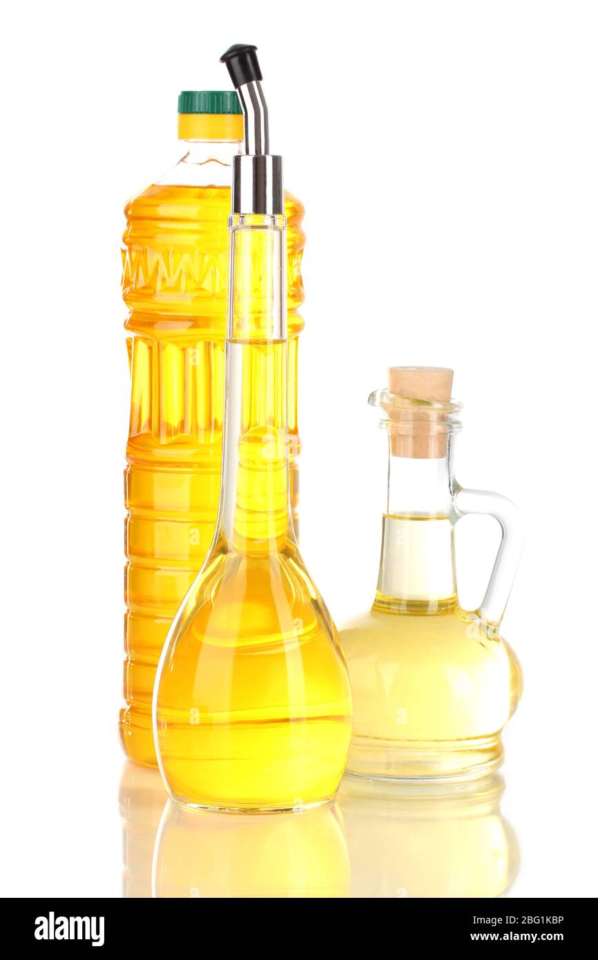 Different types of oil isolated on white Stock Photo - Alamy