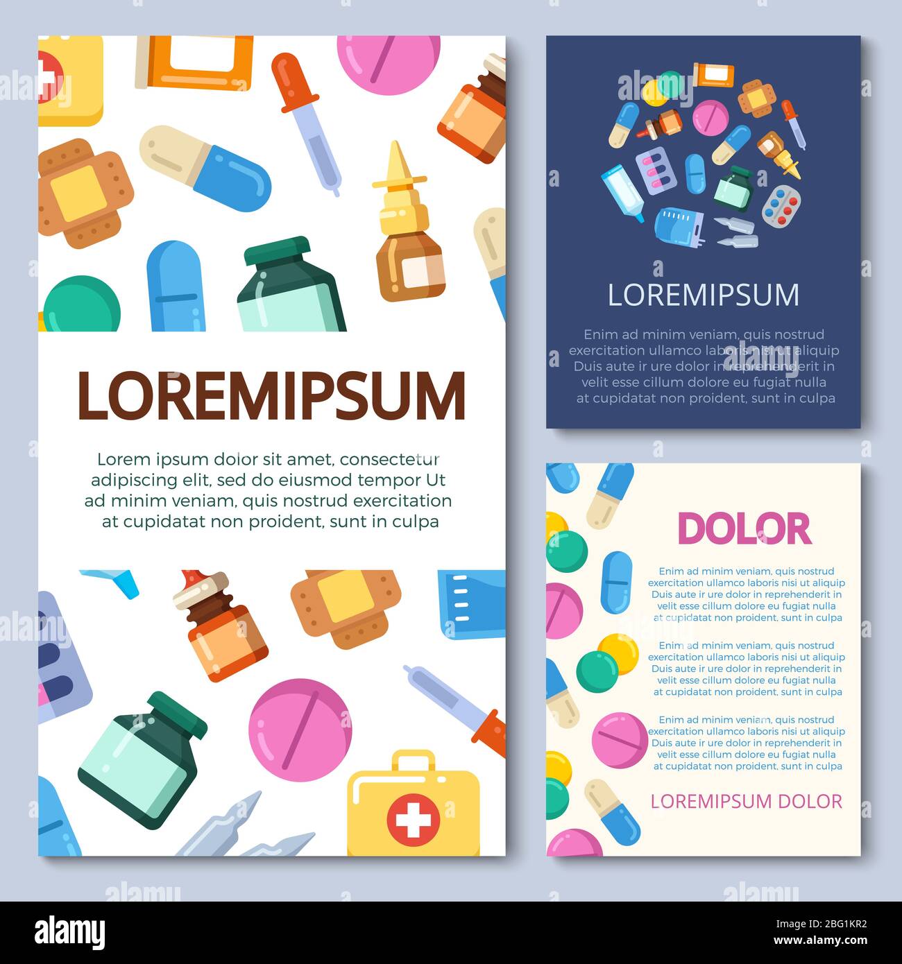 Medicine bottles pills vitamins tabs flyers banner template. Vector ...