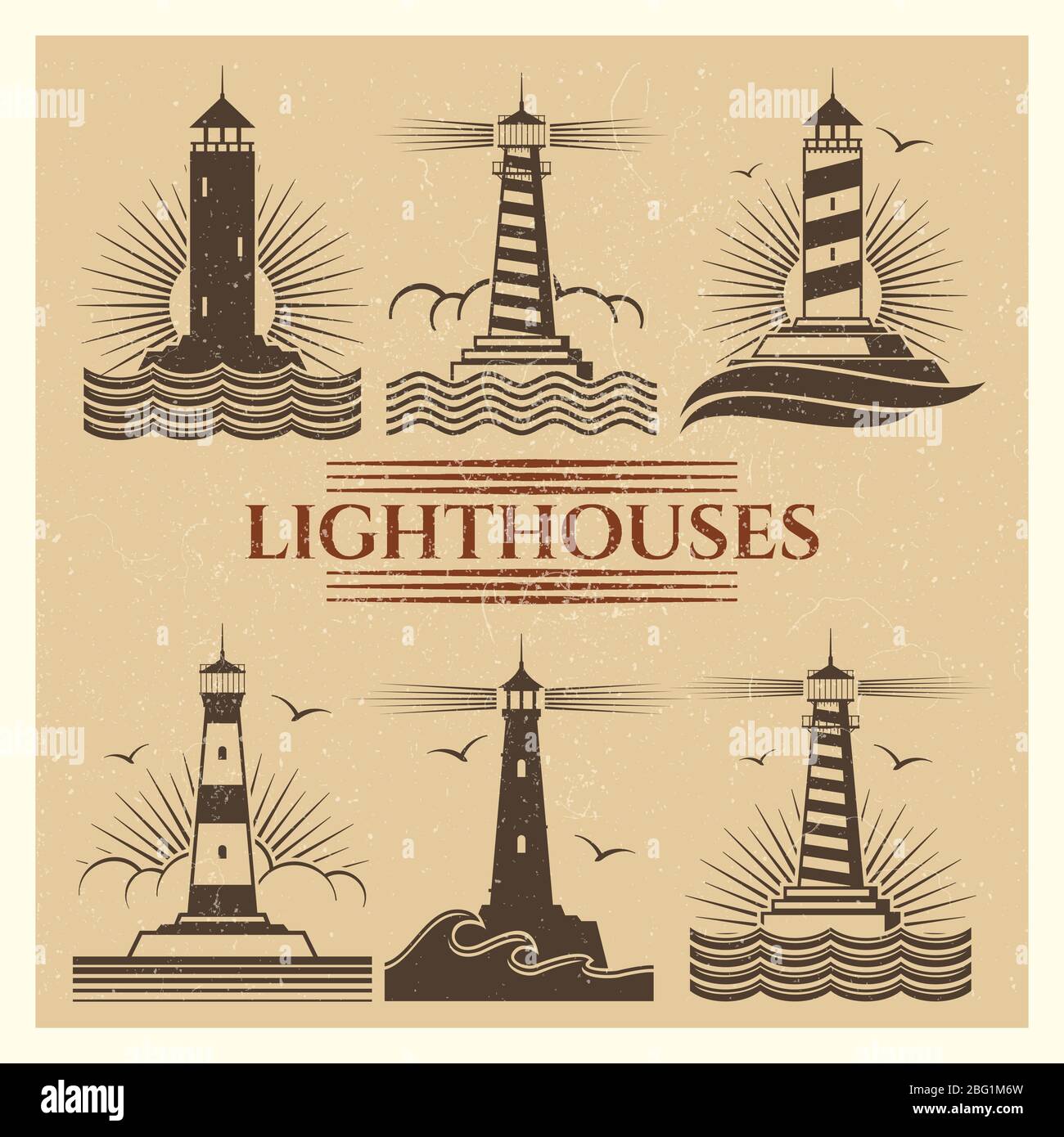 Vintage retro grunge lighthouses logos and label vector set ...