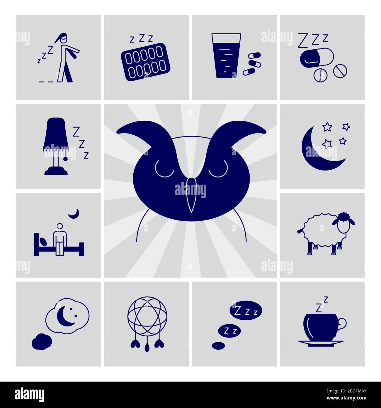 Insomnia problems vector icons set. Asleep night and depression ...