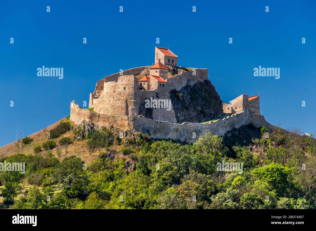 Cetatea Rupea, refuge castle, 12th century, on hill above town of Rupea ...