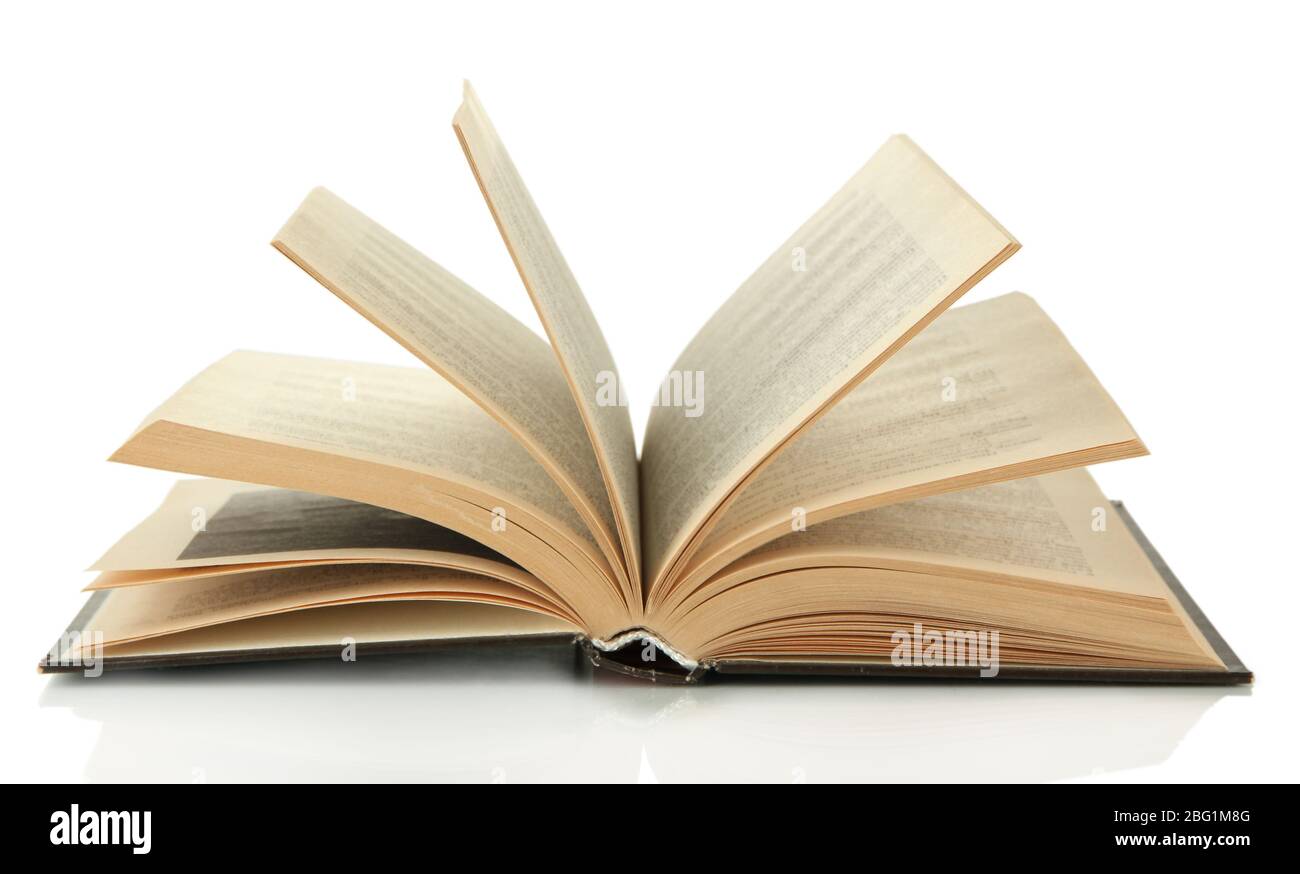 Opened book isolated on white Stock Photo - Alamy